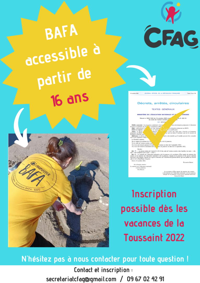 BAFA accessible à partir de 16 ans, c'est officiel ! - CFAG